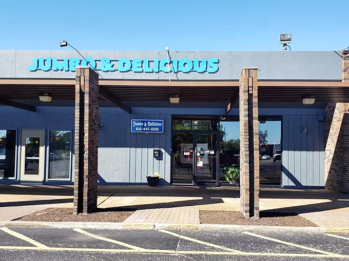 The blue sign beckons like a lighthouse for the hungry&mdash;Jumbo & Delicious isn't trying to be fancy, just fantastic.