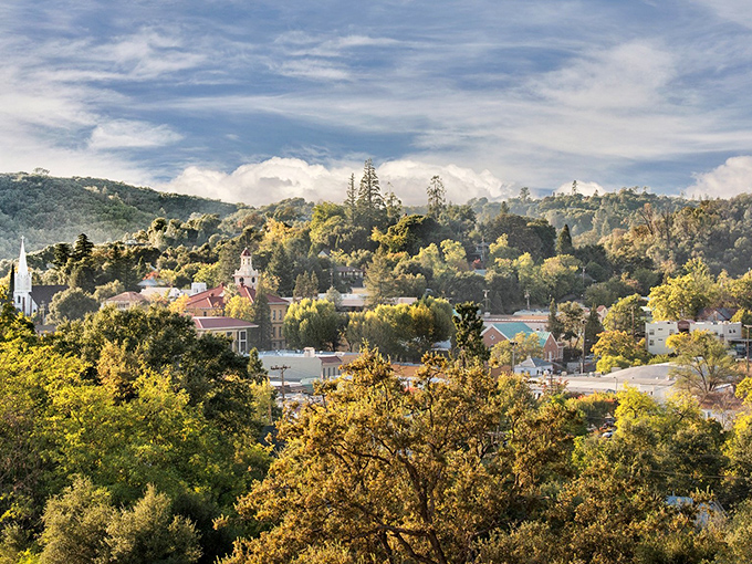 Sonora's golden-hour glow transforms terracotta rooftops and historic buildings into a scene that feels more European vacation than California retirement plan.