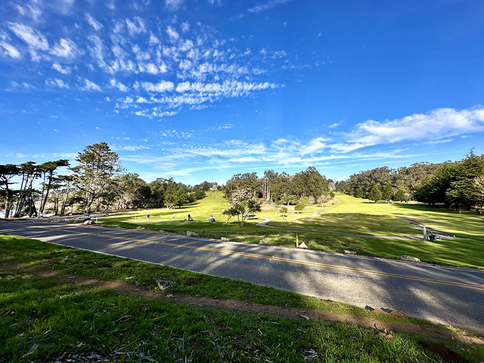 Rolling green hills meet azure skies at Morro Bay State Park's golf course, where even a triple bogey feels like a win with views this spectacular.