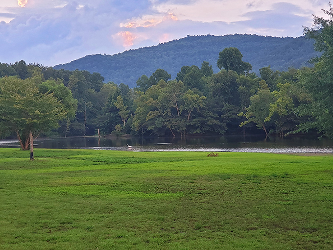 Mirror-like waters reflect the verdant hillside at Indian Mountain State Park, where nature seems to have perfected the art of the selfie.