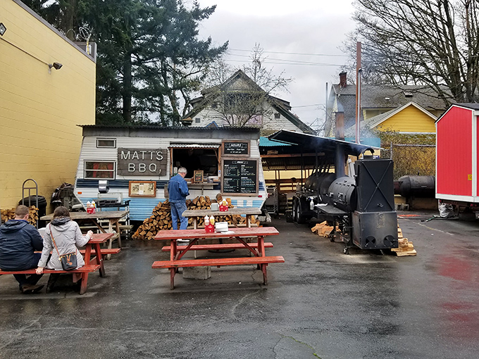 The blue food cart that launched a thousand road trips. Matt's BBQ brings Texas-style smoke to Portland's rainy days with unapologetic deliciousness.