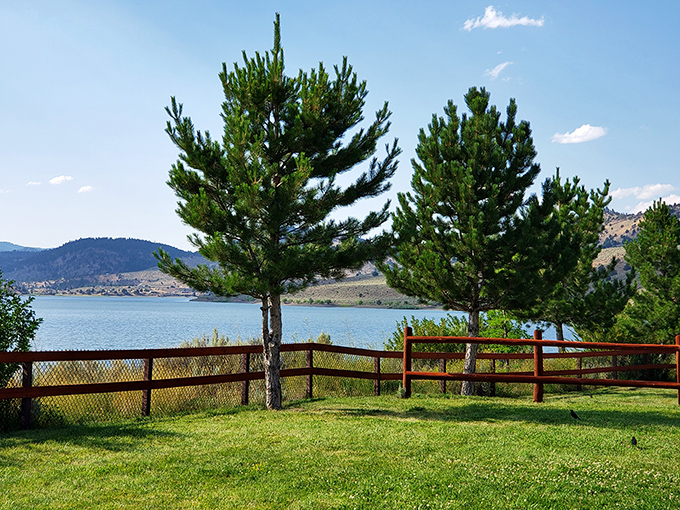 Eastern Oregon's answer to infinity pools &ndash; Unity Lake stretches toward distant hills, no filter required.