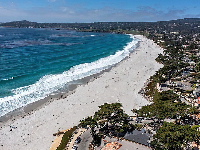 Carmel's pristine white sand beach stretches like nature's welcome mat, inviting you to kick off your shoes and forget about Monday for a while.