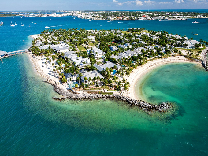 Aerial paradise! Key West's crystalline waters and white beaches create a postcard view that makes you wonder if someone cranked up nature's saturation settings.