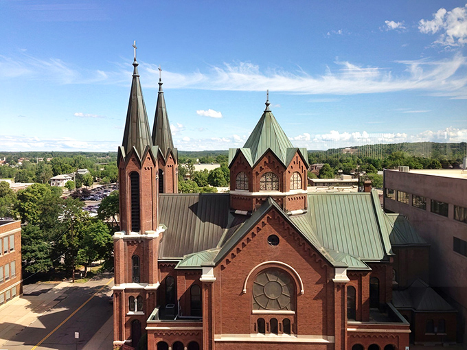 St. Mary's Catholic Church stands as Wausau's architectural crown jewel, its twin spires reaching skyward like a postcard from old-world Europe.