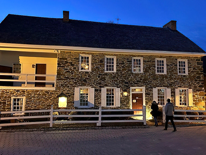 History stands proudly at twilight, as the Dobbin House's fieldstone facade glows with centuries of stories and the promise of a memorable meal ahead.