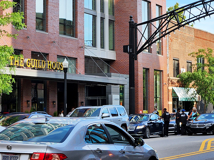 The golden letters of The Guild House shine like a culinary beacon in Columbus's Short North district, promising extraordinary flavors behind that brick fa&ccedil;ade.
