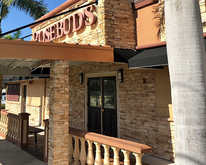 The stone facade of Rosebud's welcomes you like an old friend, promising carnivorous delights behind those double doors.
