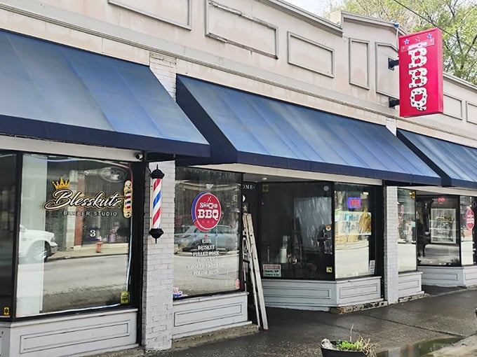 The unassuming storefront with navy blue awnings might not scream "barbecue destination," but your nose will know better once that smoky aroma hits.