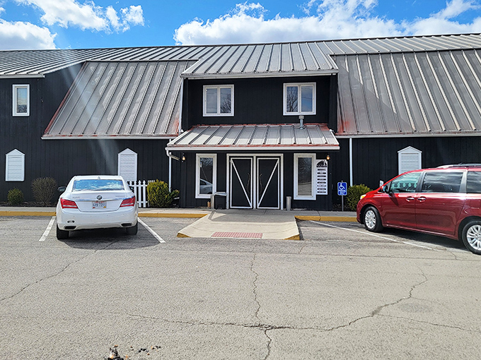 The black exterior with its distinctive metal roof isn't just country chic&mdash;it's a beacon for hungry travelers seeking authentic Ohio comfort food.