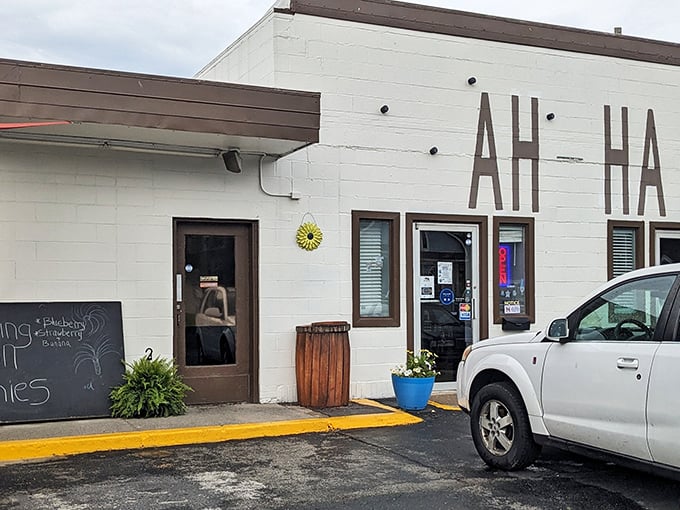 The unassuming exterior of AH-HA Corner Cafe might not scream "culinary destination," but that sunflower hints at the warmth waiting inside.