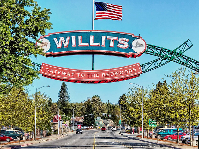 The iconic "Gateway to the Redwoods" arch welcomes visitors to Willits with small-town charm that feels like stepping into a Norman Rockwell painting come to life.