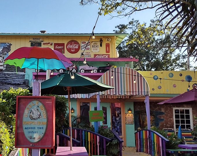 Even more colorful than a Jimmy Buffett concert, this tropical facade promises adventure before you even walk inside.