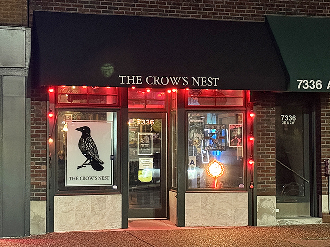 The neon-lit entrance to The Crow's Nest beckons like a rock 'n' roll lighthouse in Maplewood's sea of ordinary restaurants.