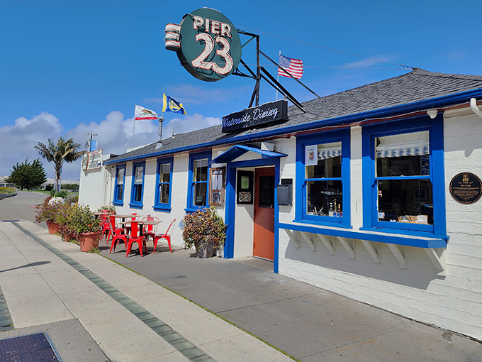 That classic blue and white charm says "come on in" louder than any neon sign ever could.