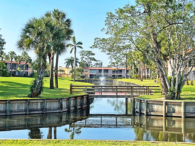 Serene waterways wind through Monterey's lush grounds, offering million-dollar views that somehow don't require a million-dollar budget.