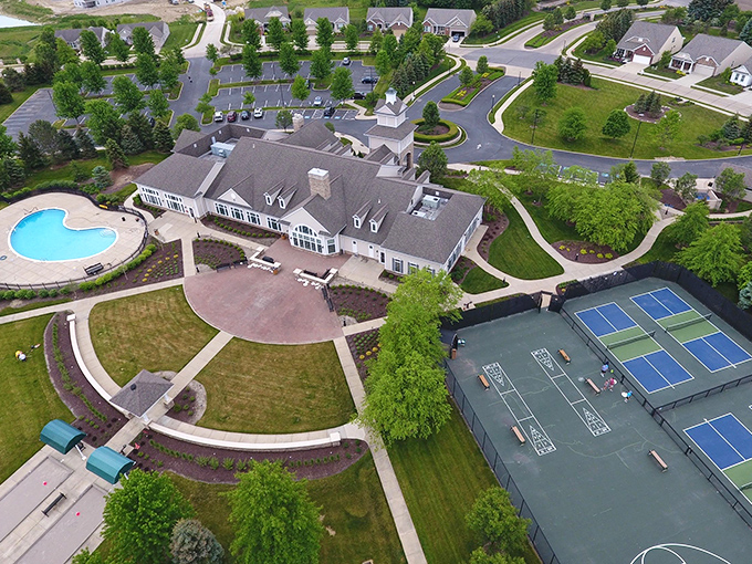 Perfectly planned paradise from above&mdash;neat rows of homes surround a community center that serves as the beating heart of Pioneer Ridge.