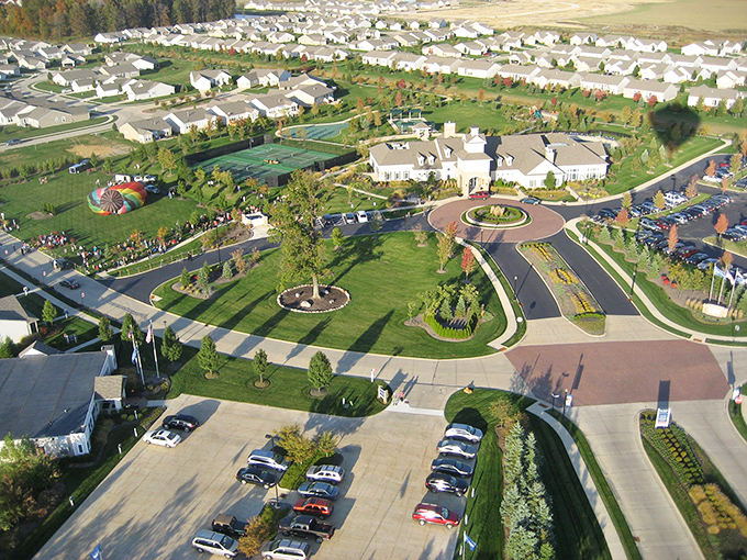 Perfectly planned paradise from above&mdash;neat rows of homes surround a community center that serves as the beating heart of Pioneer Ridge.