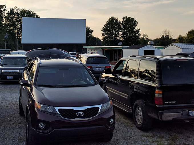 Classic cars and modern movies create the perfect time-travel experience at Starlite. Nothing says "American nostalgia" quite like this scene.