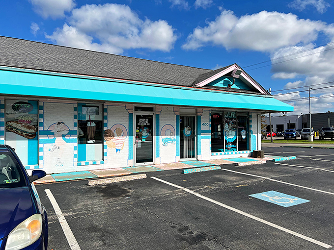 That turquoise facade isn't just eye-catching&mdash;it's a beacon of sandwich salvation standing proudly in Canfield, promising delicious treasures within.