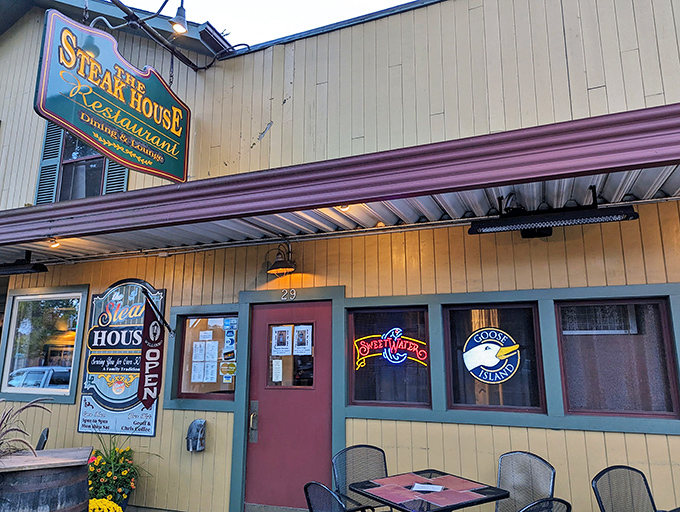 The welcoming facade of The Steak House in Wellsboro beckons carnivores with its classic charm and promise of meaty delights within.