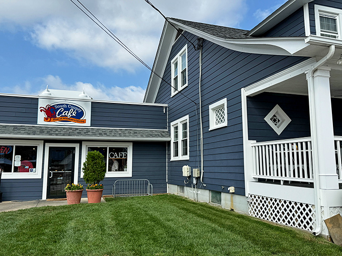The unassuming blue exterior of South County Cafe proves once again that culinary treasures often hide in plain sight along Maryland's coastal byways.