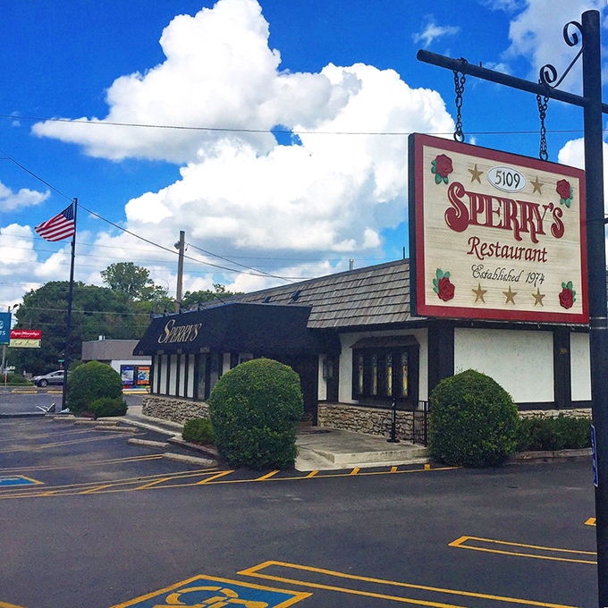 The iconic Sperry's sign beckons hungry Nashvillians like a golden beacon of culinary promise. Classic never goes out of style.