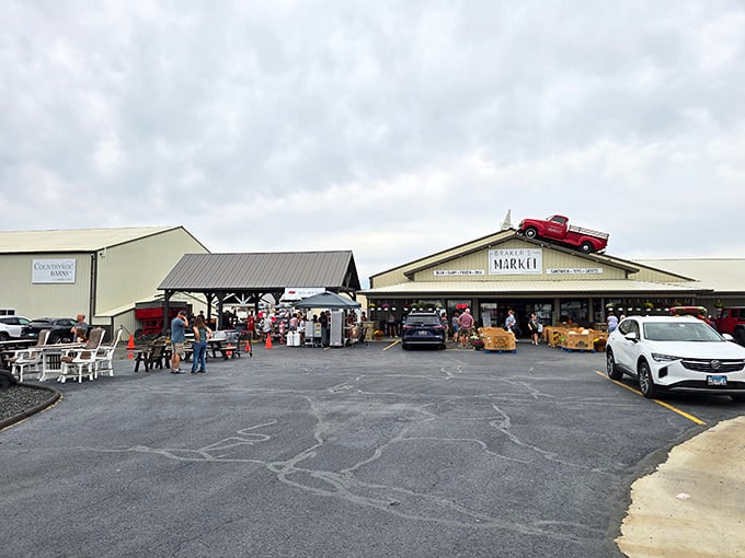 The iconic red truck perched atop Braker's Market isn't just decoration—it's a beacon calling hungry travelers to this Eureka treasure.