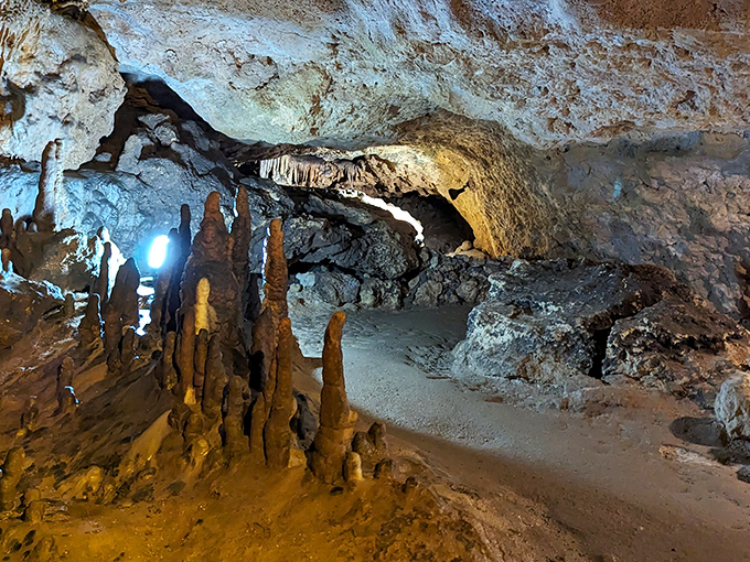 Nature's underground art gallery on full display. These ancient limestone formations create an otherworldly landscape that's been millions of years in the making.