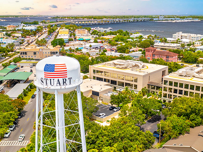 Stuart's iconic water tower stands sentinel over a town that refuses to surrender to high-rises, preserving its small-town charm while offering big-city views.