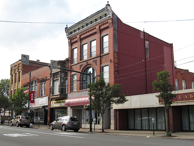 Historic brick buildings line Bradford's Main Street, showcasing the architectural charm that makes small-town America feel like a living postcard.
