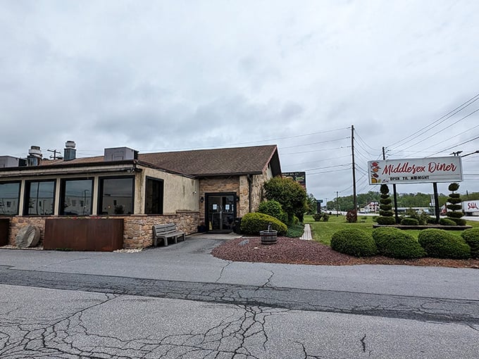The stone facade of Middlesex Diner stands like a culinary lighthouse on Harrisburg Pike, beckoning hungry travelers with promises of Pennsylvania comfort food classics.