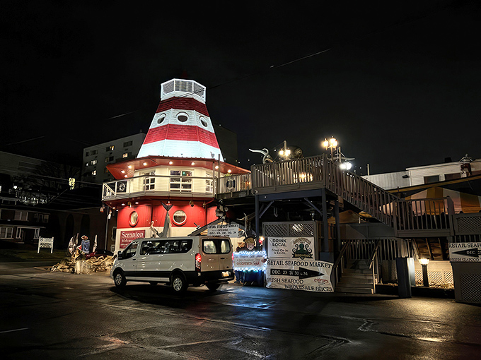 The lighthouse that launched a thousand seafood cravings. Cooper's iconic red beacon stands tall in Scranton, guiding hungry travelers to maritime delights.