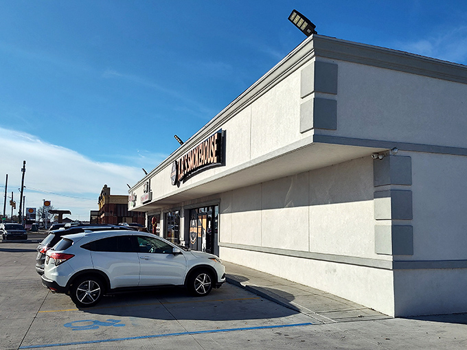 A different angle of A.B.'s exterior&mdash;where Michigan's barbecue dreams come true without any fancy architectural distractions. The smoke does all the talking.