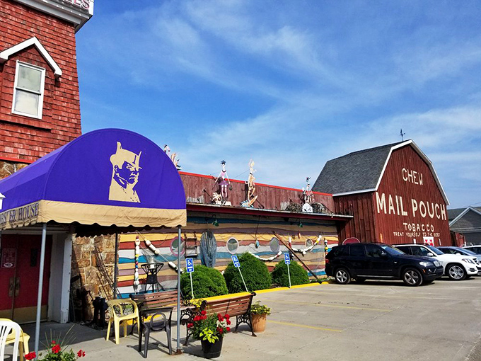 Where New England meets the Midwest &ndash; Pickle Bill's distinctive red lighthouse and barn-style buildings create an unexpected coastal oasis in Grand River.