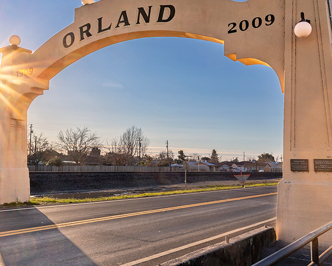 Downtown Orland's vintage storefronts tell stories of simpler times, where Orland Cleaners stands alongside the promise of Chinese cuisine &ndash; small-town charm personified. 