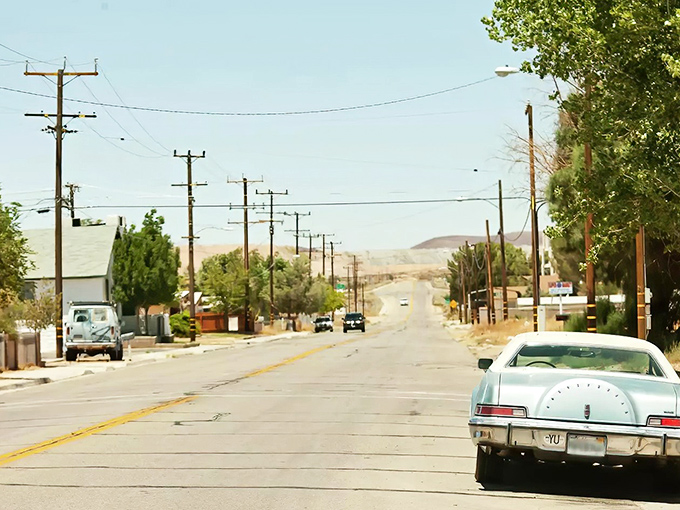 Main Street simplicity at its finest. In Boron, rush hour means two cars might arrive at the four-way stop simultaneously.