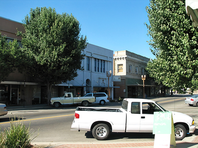 Selma's downtown stretches beneath that quintessential Central Valley blue sky, where historic buildings stand proudly alongside modern conveniences.