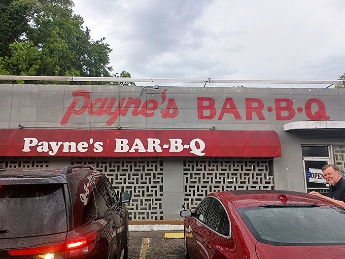 The unassuming facade of Payne's Bar-B-Q stands as Memphis' best-kept open secret, where barbecue dreams come true behind that weathered red awning.