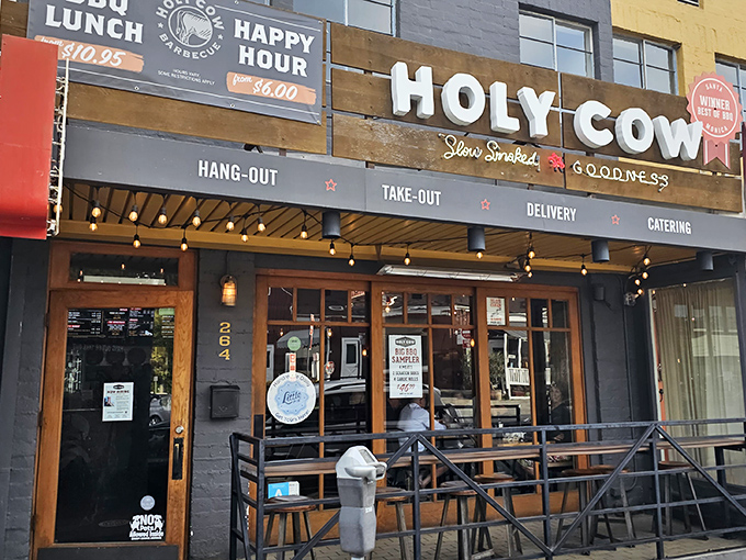 The storefront whispers rather than shouts, like finding treasure hidden in plain sight along Santa Monica's streets.