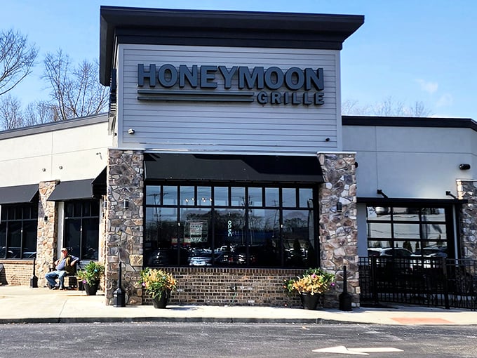 The Honeymoon Grille stands proudly in Akron, its stone-accented facade and cheerful patio umbrellas promising comfort food paradise within. Ohio's breakfast pilgrimage destination awaits.