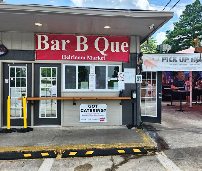 The unassuming exterior of Heirloom Market BBQ proves the old adage: never judge a barbecue joint by its square footage.