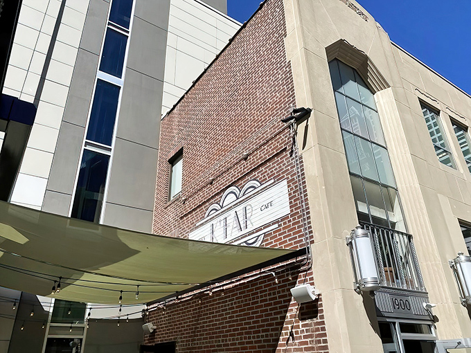 The brick facade of K'Far Cafe stands as a modern beacon of Israeli cuisine in Philadelphia's Rittenhouse Square, where culinary magic awaits behind those doors.