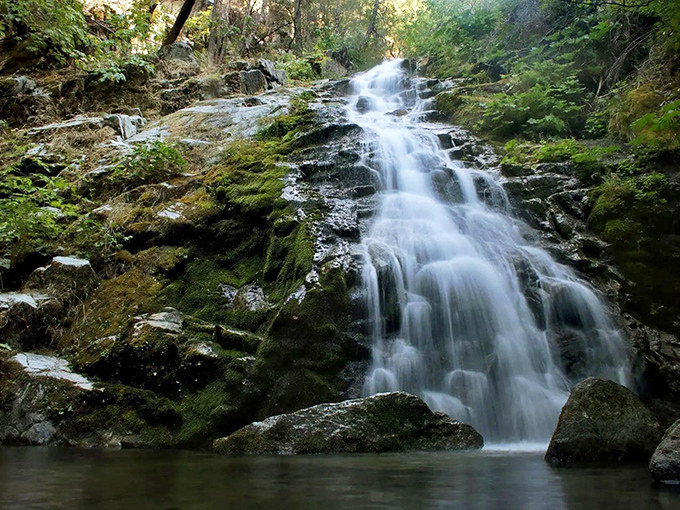 Nature's perfect staircase in action. The 220-foot cascade of Whiskeytown Falls creates a hypnotic rhythm that makes you forget your inbox exists.