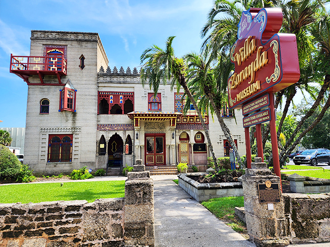 Villa Zorayda's striking Moorish facade stands like a mirage in St. Augustine, its geometric patterns and horseshoe arches whispering tales of distant Granada.