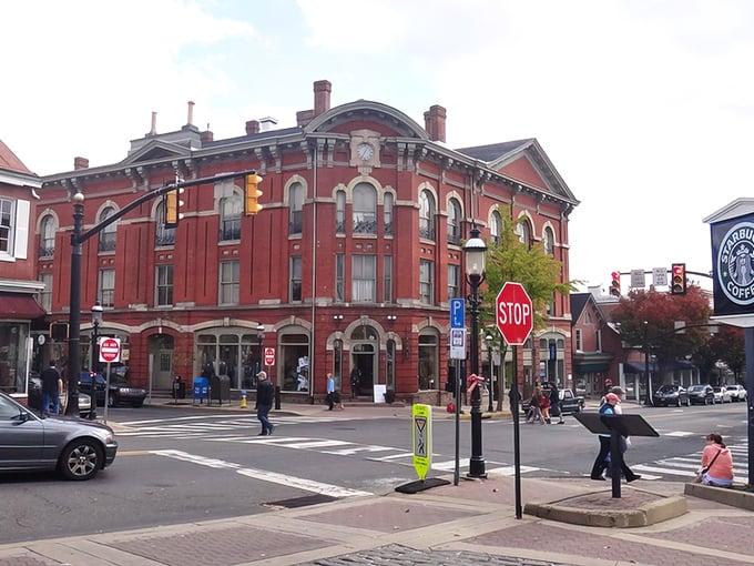 Downtown Doylestown's historic red-brick buildings stand like sentinels of small-town charm, where every crosswalk leads to a new discovery.
