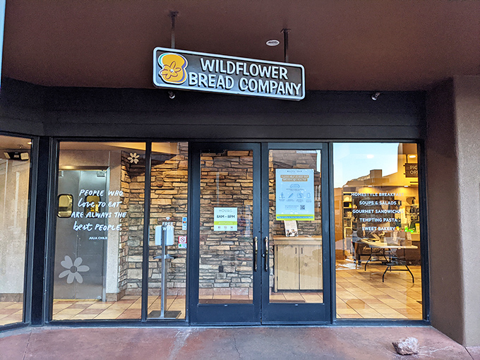 Wildflower's welcoming entrance promises culinary delights within, like finding an oasis after wandering the desert. The stone accents perfectly complement Sedona's natural beauty.