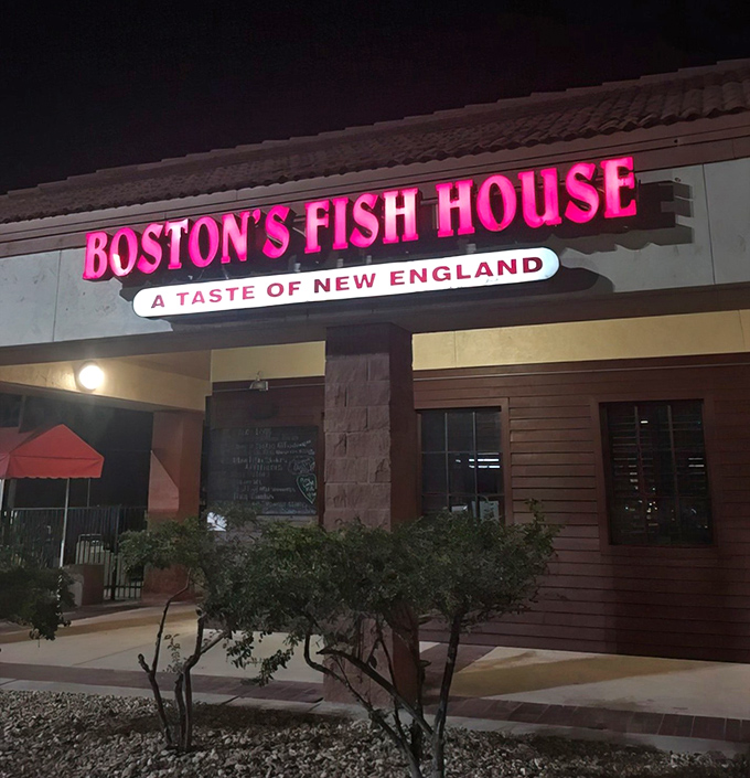 At night, the neon glow of Boston's Fish House beckons seafood lovers like a lighthouse guiding hungry sailors to shore.