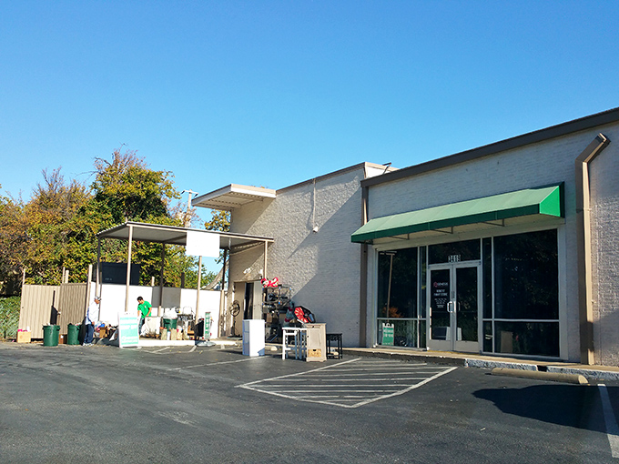 The unassuming exterior of Genesis Benefit Thrift Store hides a treasure trove within. Like finding a secret portal to bargain heaven in plain Dallas daylight.