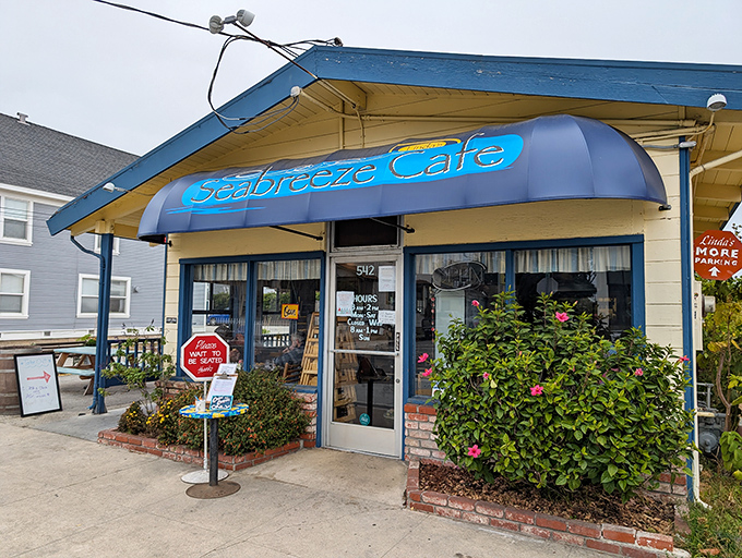 The little blue building with the big breakfast reputation. Linda's Seabreeze Caf&eacute;'s charming exterior promises morning magic just steps from the Santa Cruz shore.